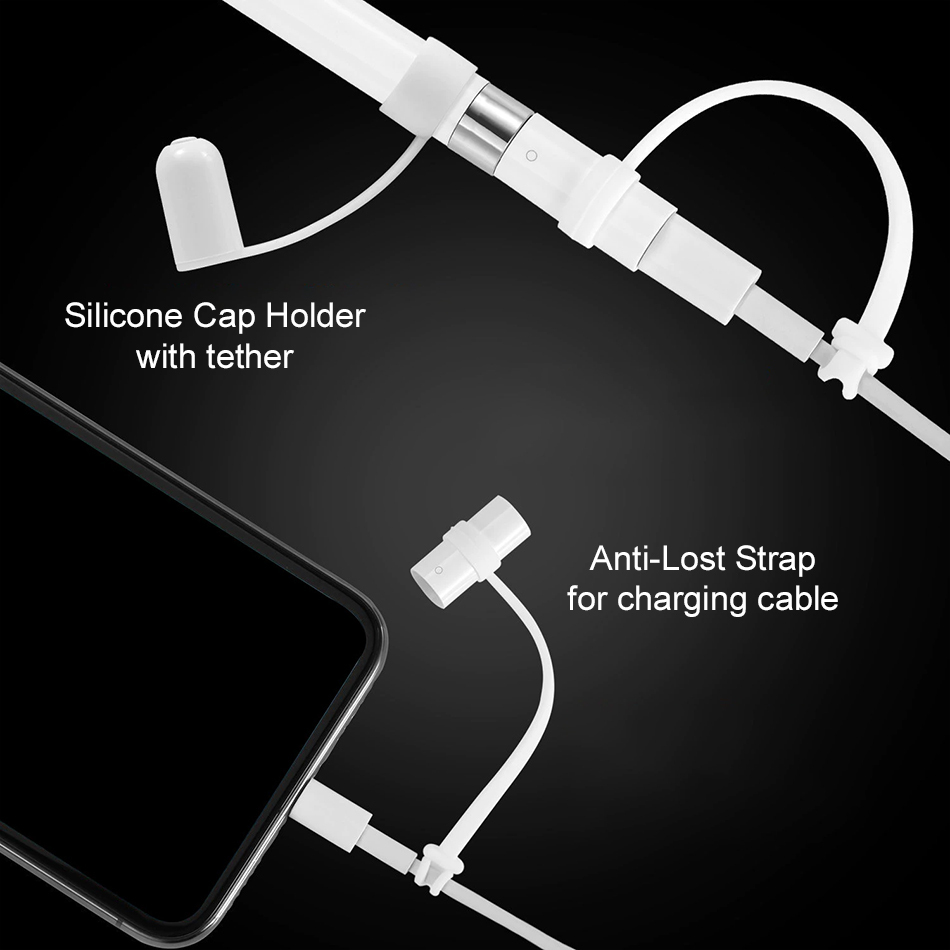 Lid Cap Nib Protector Anti-Lost Strap for Apple Pencil (White)